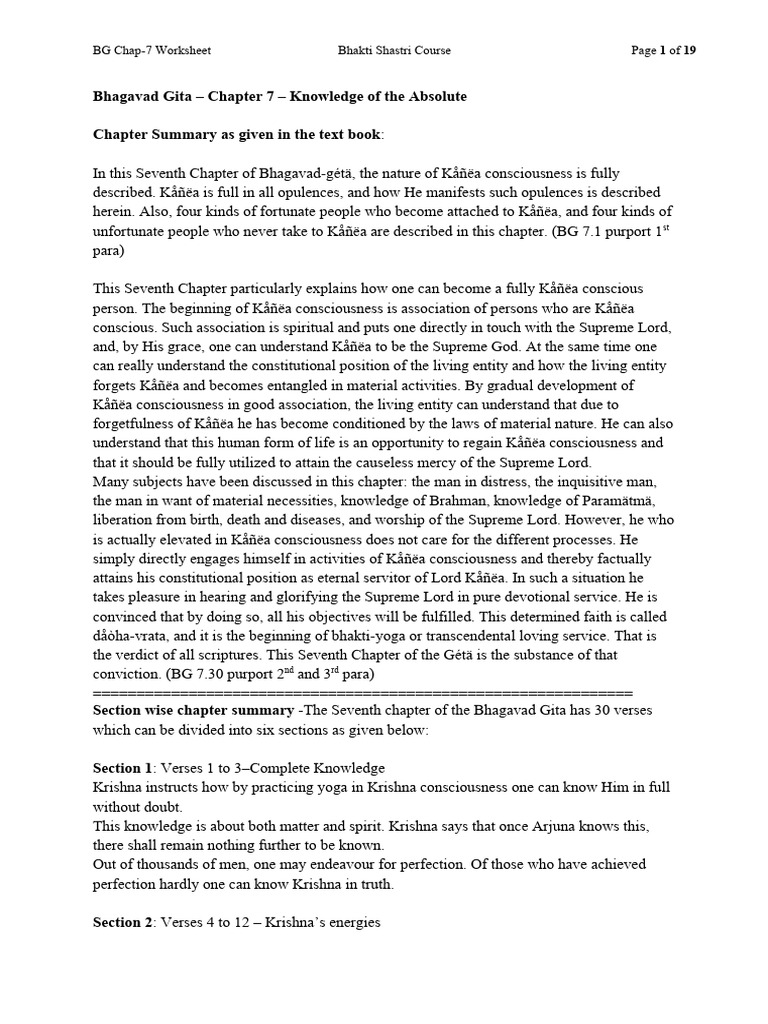 BG_07_worksheet(instructor) | Download Free PDF | Bhakti | Brahman