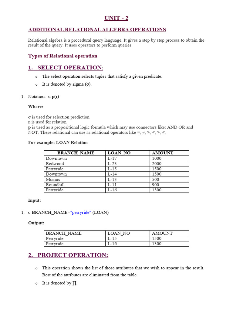 IIb - SC UNIT II Relational Algebra | PDF | Relational Model | Databases
