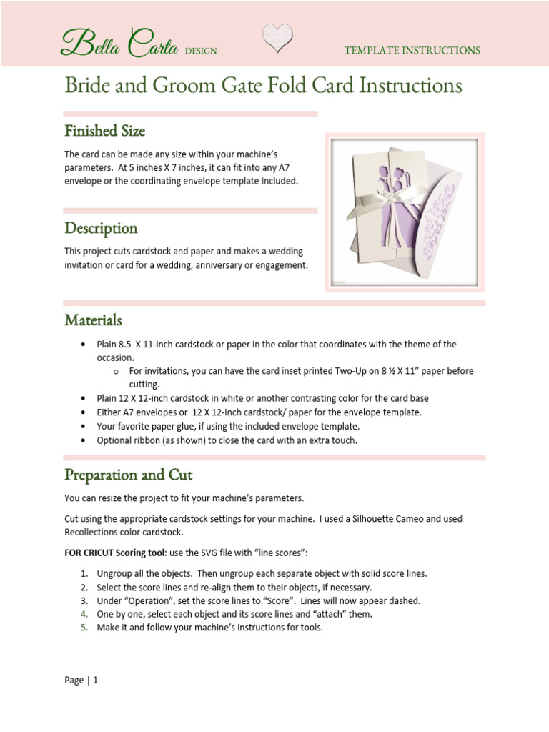 Bride and Groom Gate Card Instructions Bella Carta Design | PDF | Envelope