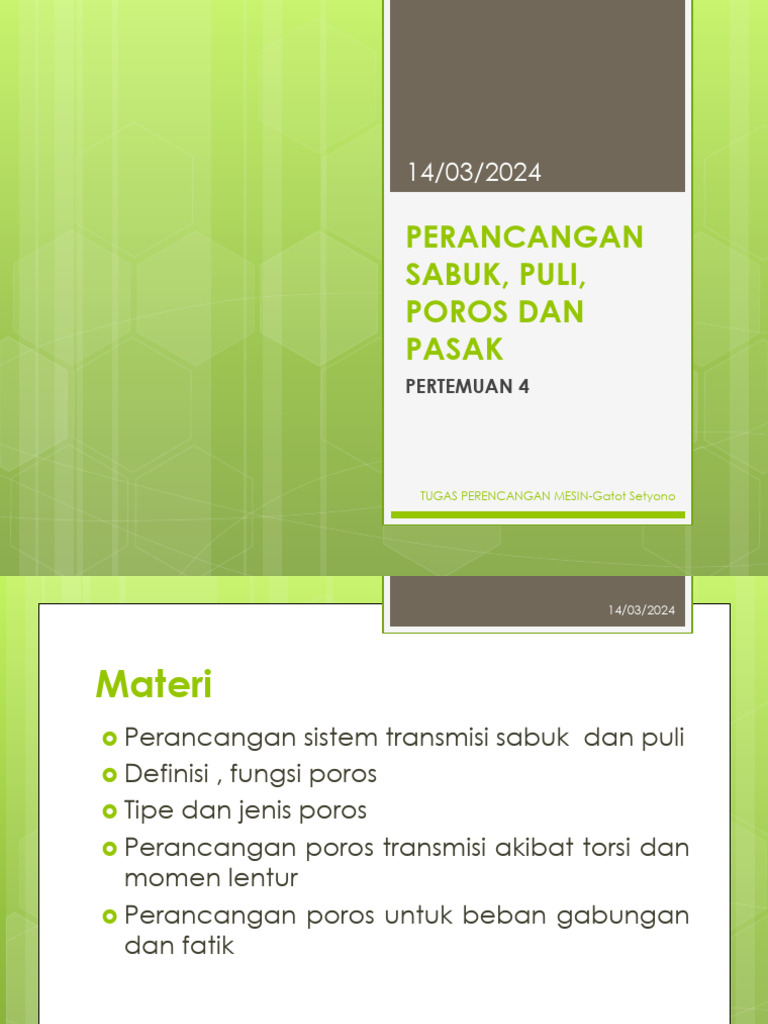 Pertemuan Ke 4-Tugas Perancangan Mesin-Perancangan Sabuk, Puli, Poros Dan Pasak | PDF ...