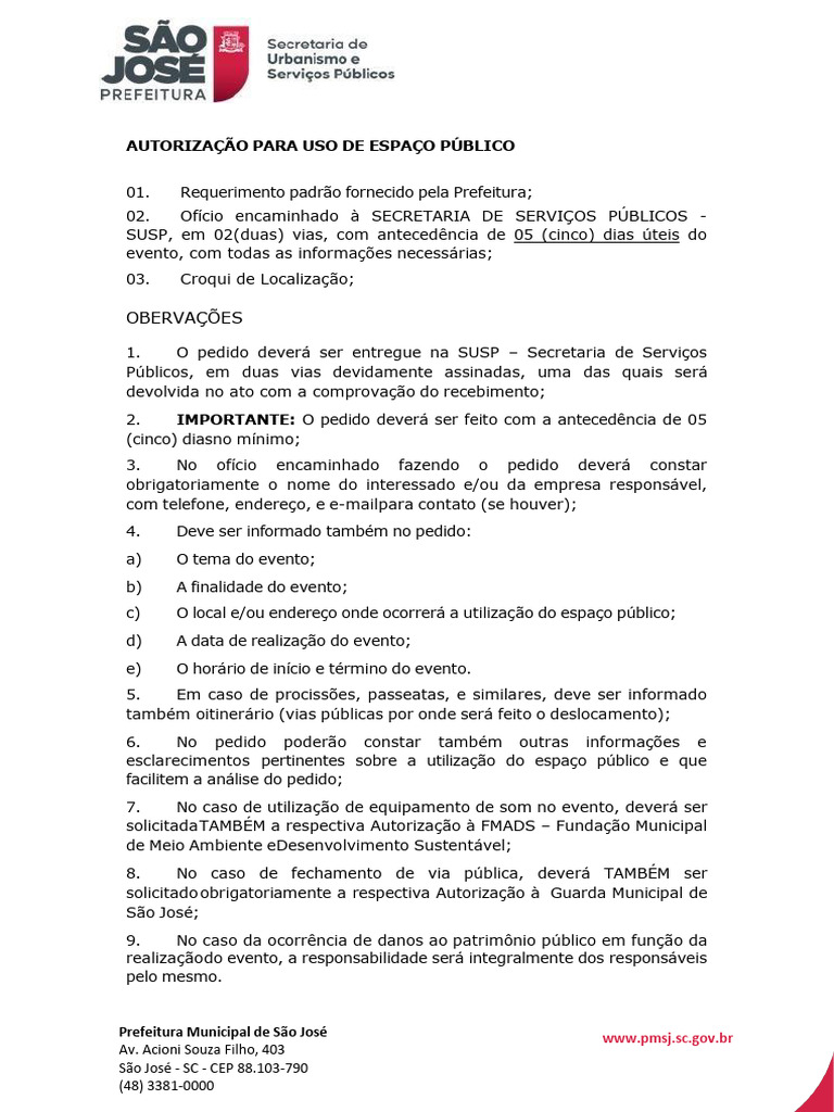 Autorização para Uso de Espaço Público | PDF