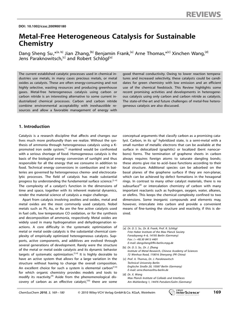 Metal-Free Heterogeneous Catalysis For Sustainable Chemistry | PDF ...