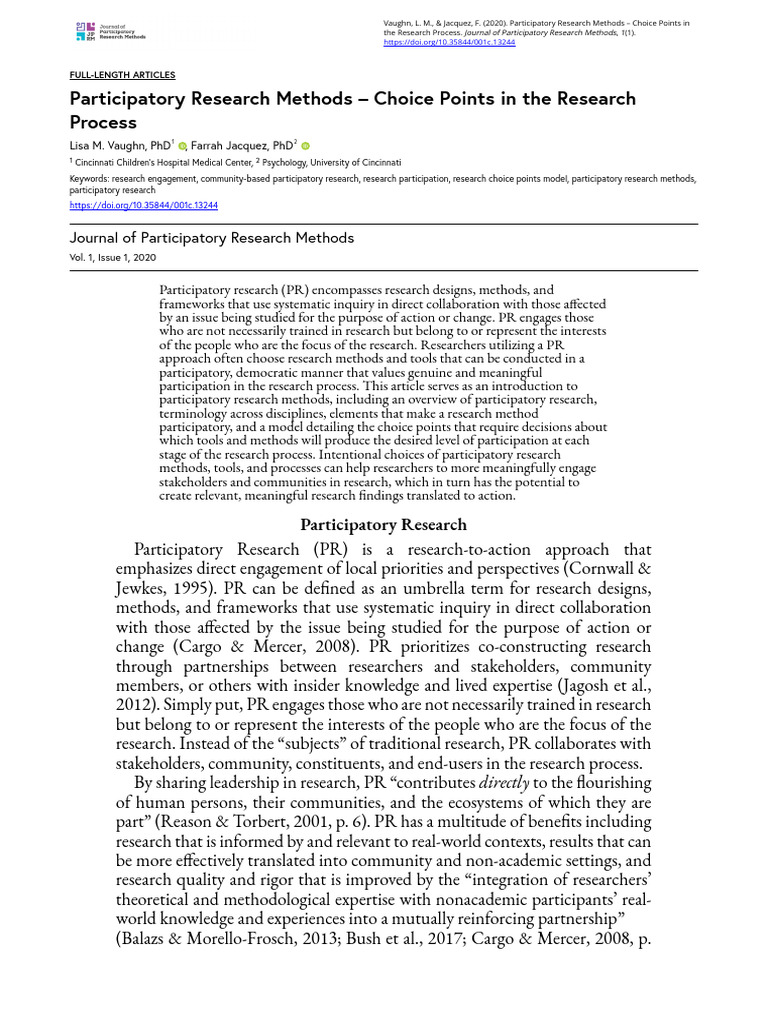 Participatory Research Methods Choice Points in The Research Process ...