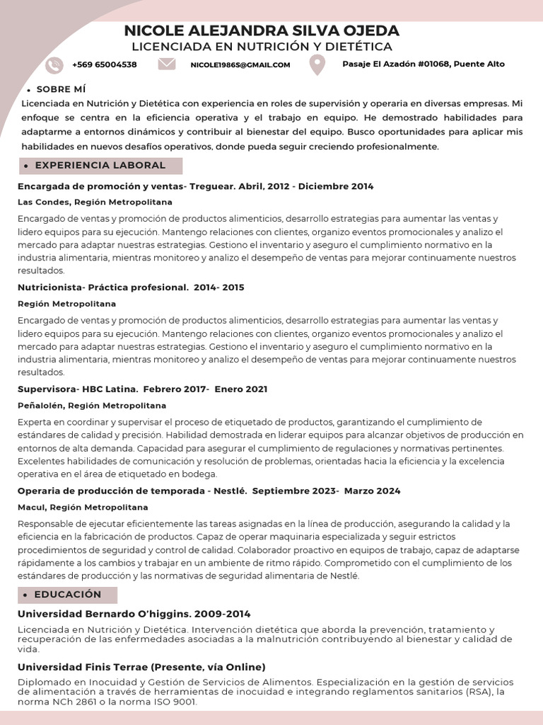 Nicole Silva CV 2024 | PDF | Dietético