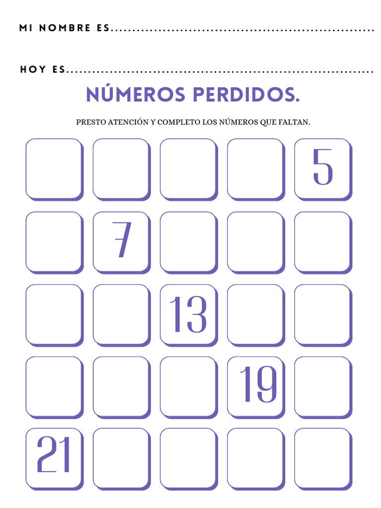 COMPLETAR CON EL NUMERO QUE FALTA | PDF
