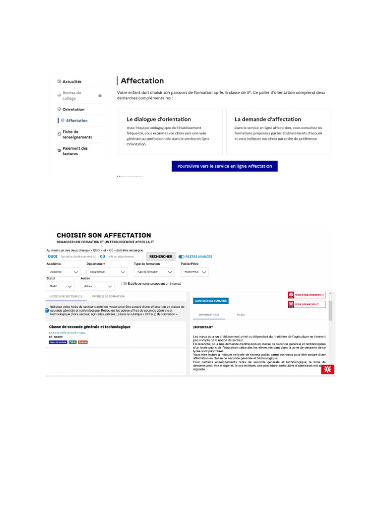 AFFECTATION Lycée PROCEDURE | PDF