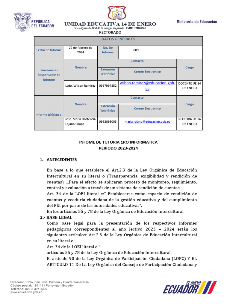 Informe de Tutoria | PDF | Salón de clases