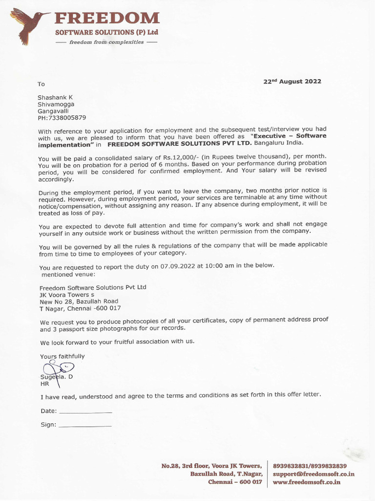 offer letter | PDF