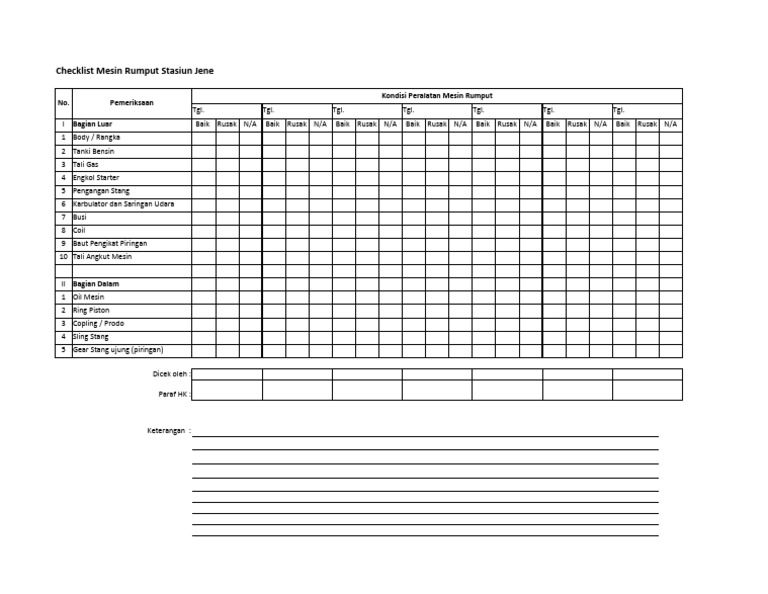 Checklist Mesin Rumput | PDF