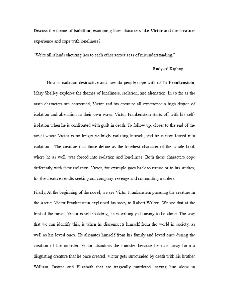 Isolation and Loneliness in Frankenstein | PDF | Frankenstein | Psychology