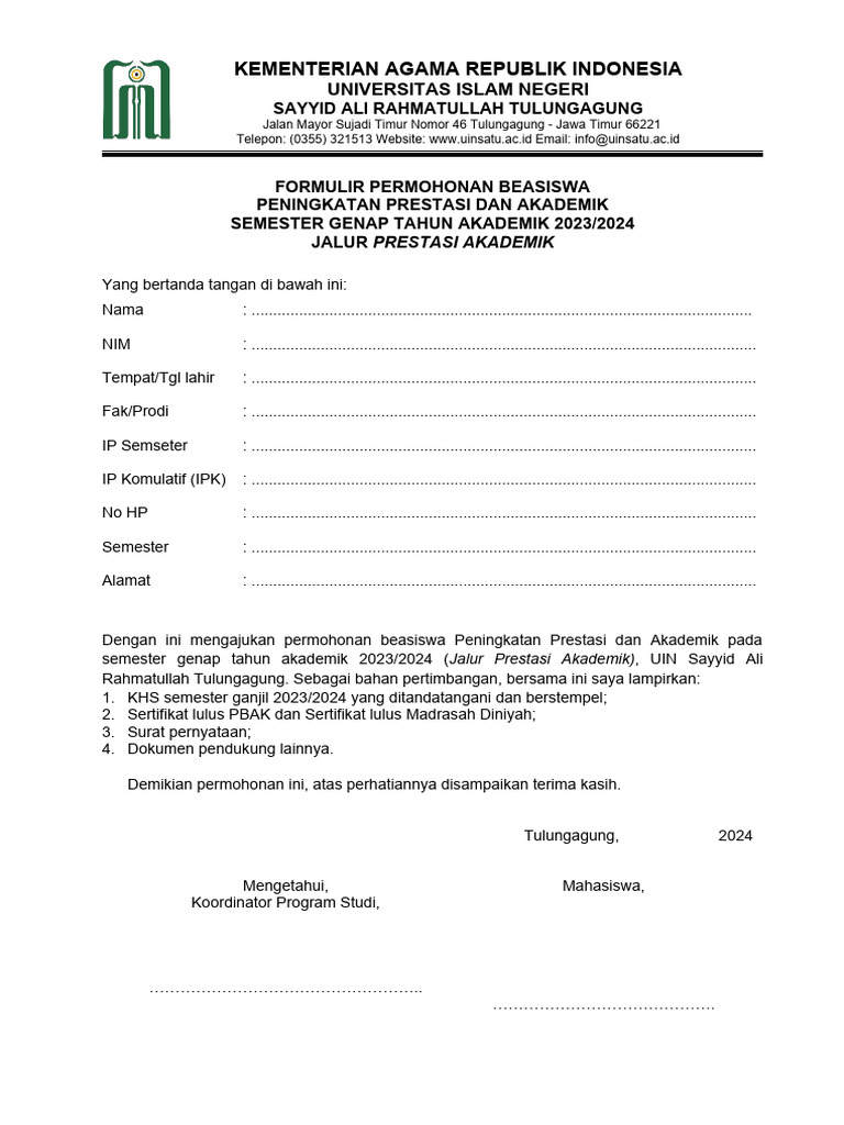 2023 Genap Form Pengajuan Dan Pernyataan Beasiswa Ppa | PDF