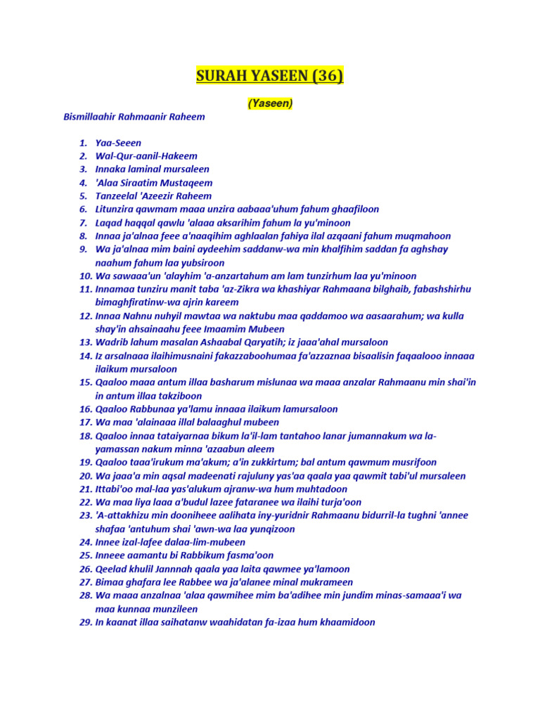 Surah Yaseen English | PDF