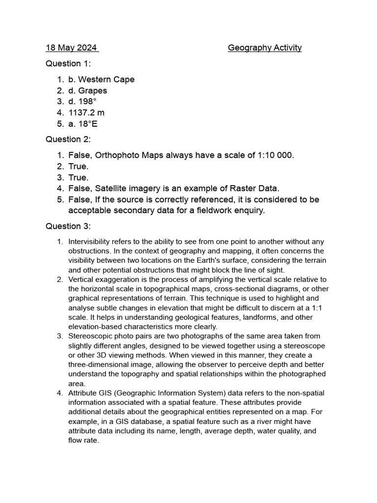 18 May 2024 Geography Activity | Download Free PDF | Geographic ...
