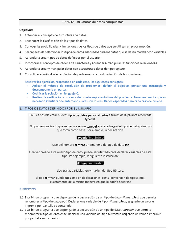 TP6 Estructuras de Datos Compuestas | PDF | Tipo de datos | Cadena ...