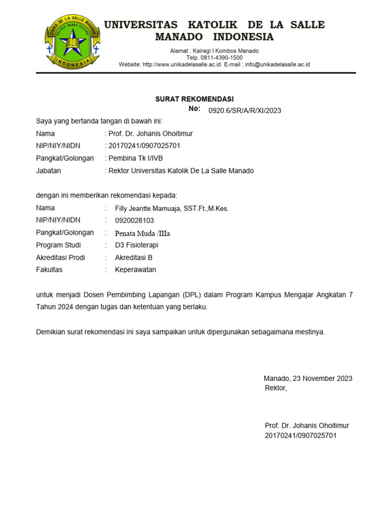 Surat Rekomendasi DPL | PDF