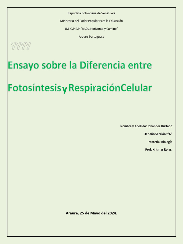 Diferencia Entre Fotosintesis y Respiracion Celular | PDF ...