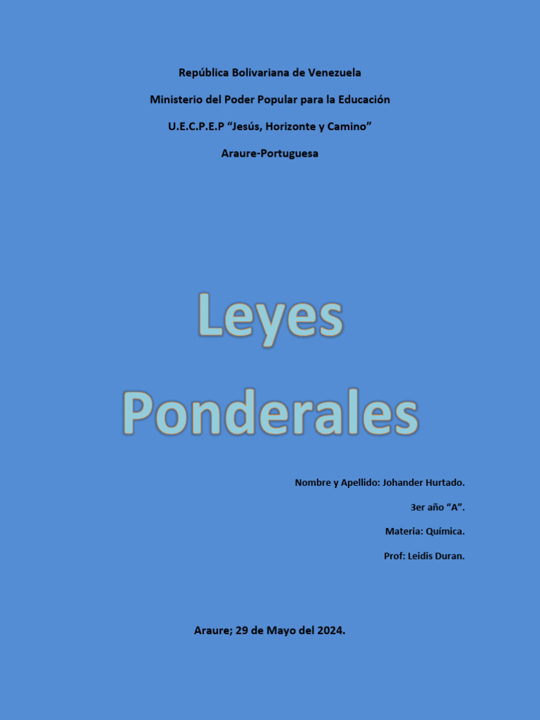 Cuadro Resumen de Las Leyes Ponderales | PDF | Agua | Oxígeno
