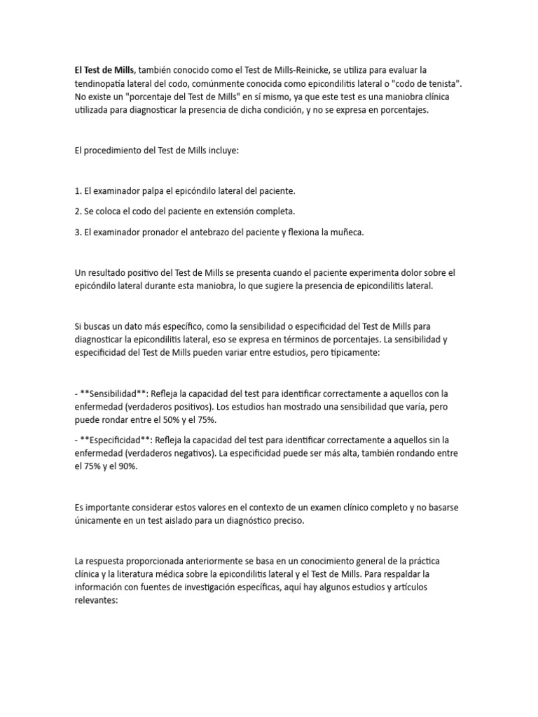 Test de Mills y Epicondilitis Lateral | PDF | Diagnostico medico ...
