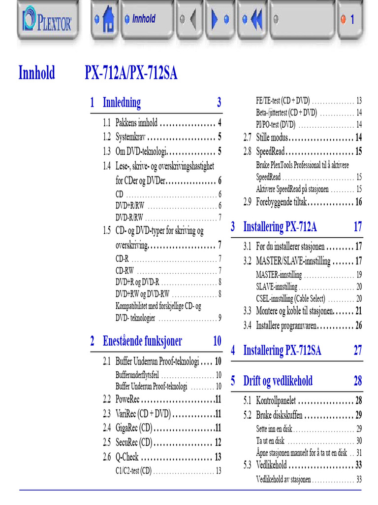 Innhold PX-712A/PX-712SA: 1 Innledning 3 | PDF