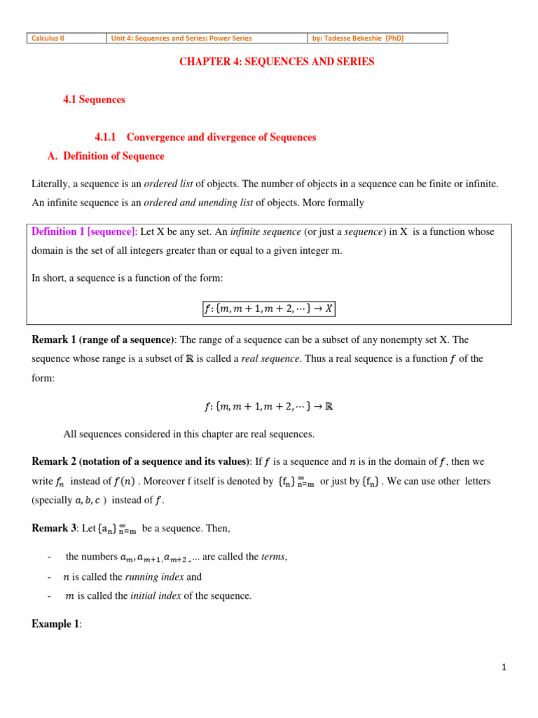Calculus2 - Unit4 - 2016ec | PDF | Sequence | Limit (Mathematics)