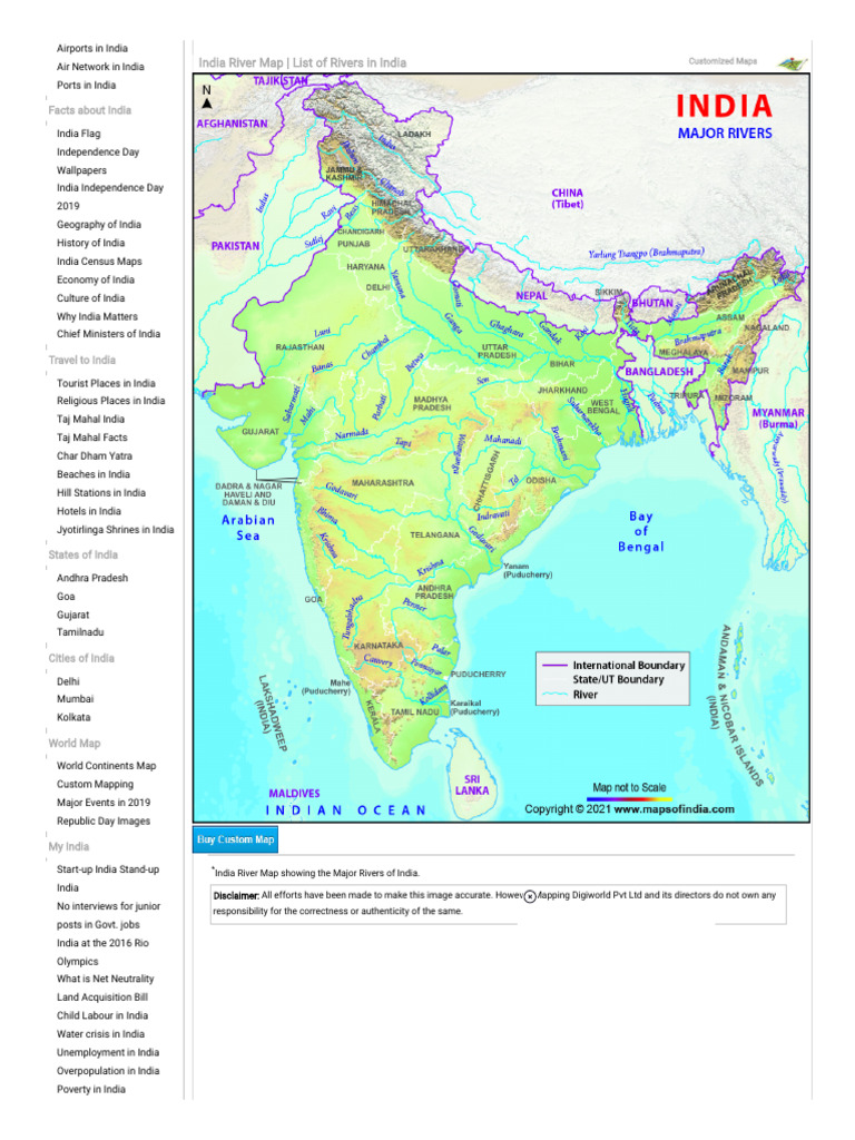 River Map of India - River System in India - Himalayan Rivers ...