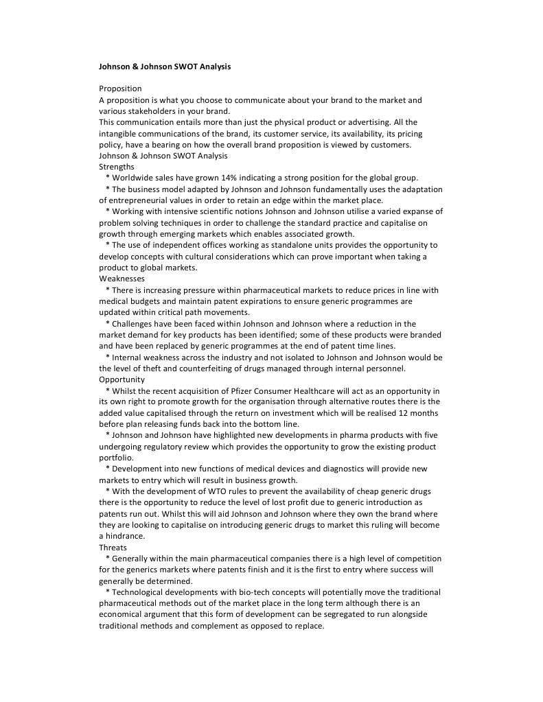 Johnson & Johnson SWOT Analysis UPLOAD | PDF