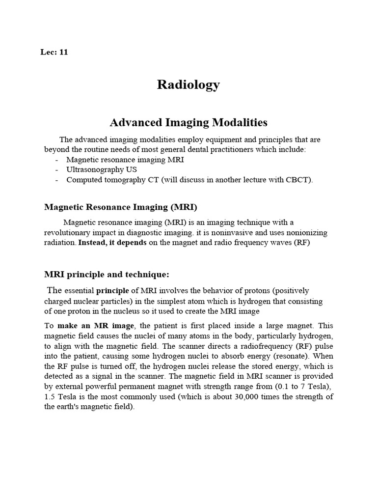 11 - Advanced Imaging Modalities | PDF | Magnetic Resonance Imaging | Medical Ultrasound