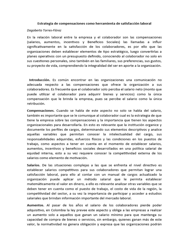 Lectura Estrategia de Compensaciones - EC 3 | PDF | Costo de la vida | Salario