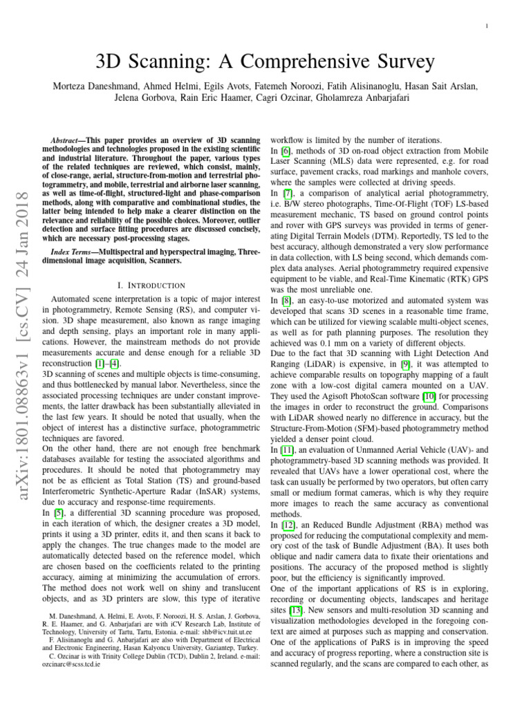 3D Scanning A Comprehensive Survey | PDF | 3 D Computer Graphics | Lidar