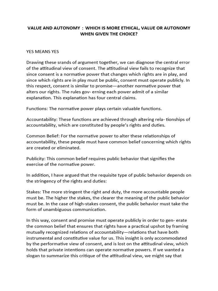 Ethics of Consent vs. Autonomy Explained | PDF | Choice | Informed Consent