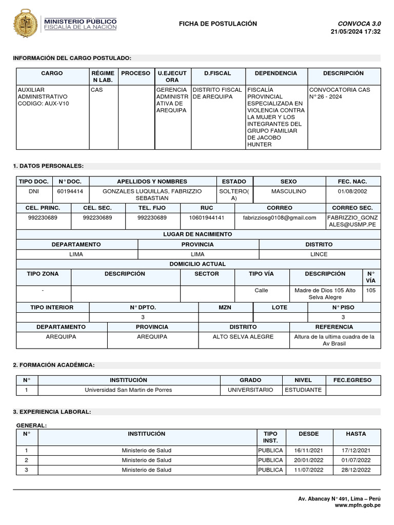 Ficha Postulacion | PDF