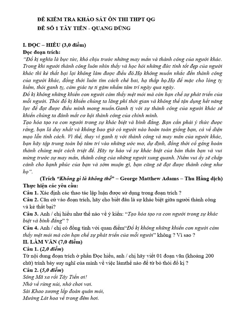 De Tay Tien Co Dap An | PDF