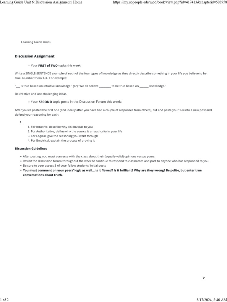 Unit 6 Knowledge Types Discussion Guide | PDF