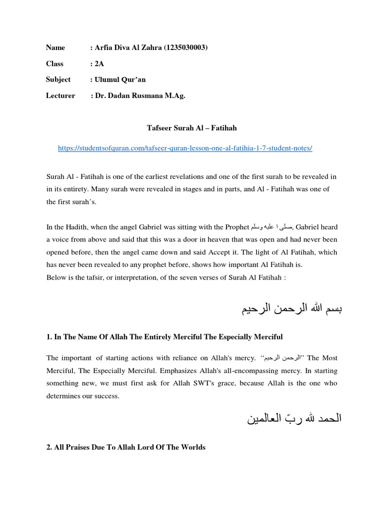 Arfia Diva Al Zahra - Tafsir Al Fatihah | PDF | God In Islam ...