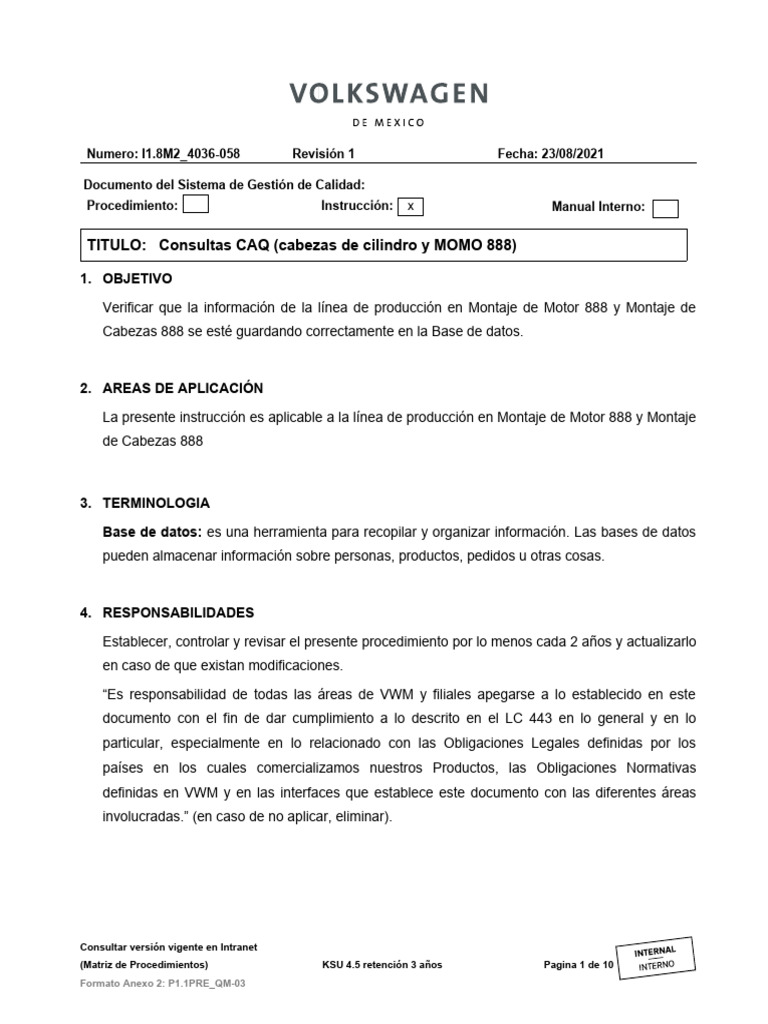 I1.8M2 - 4036-058 - Consultas CAQ (Cabezas de Cilindro y MOMO 888) | PDF | Sistema de manejo de ...