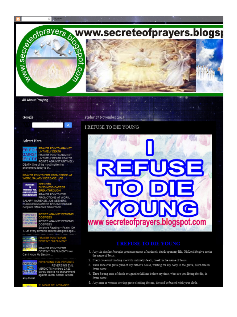 Secreteofprayers - I Refuse To Die Young | PDF | Prayer | Deliverance ...