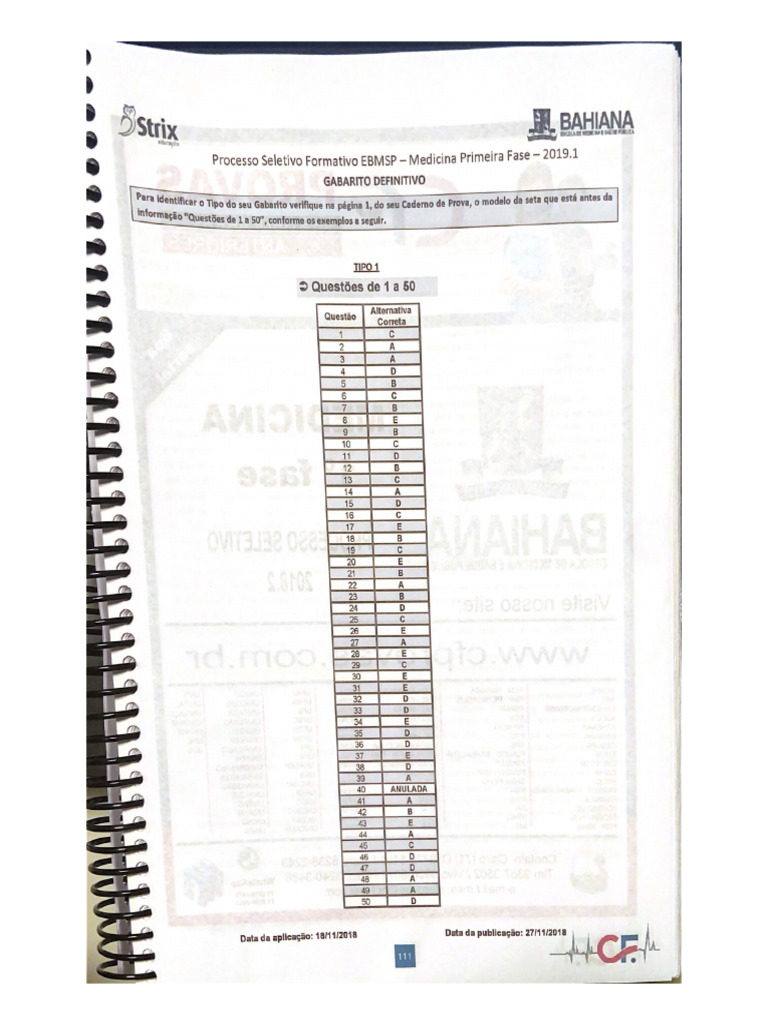 Bahiana 2019.1 Gabarito | PDF