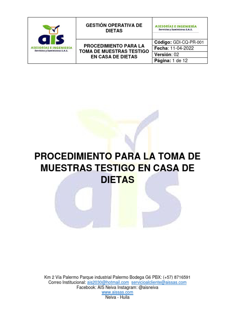 Gdi-cq-pr-001-Procedimiento para La Toma de Muestras Testigo en Casa de ...