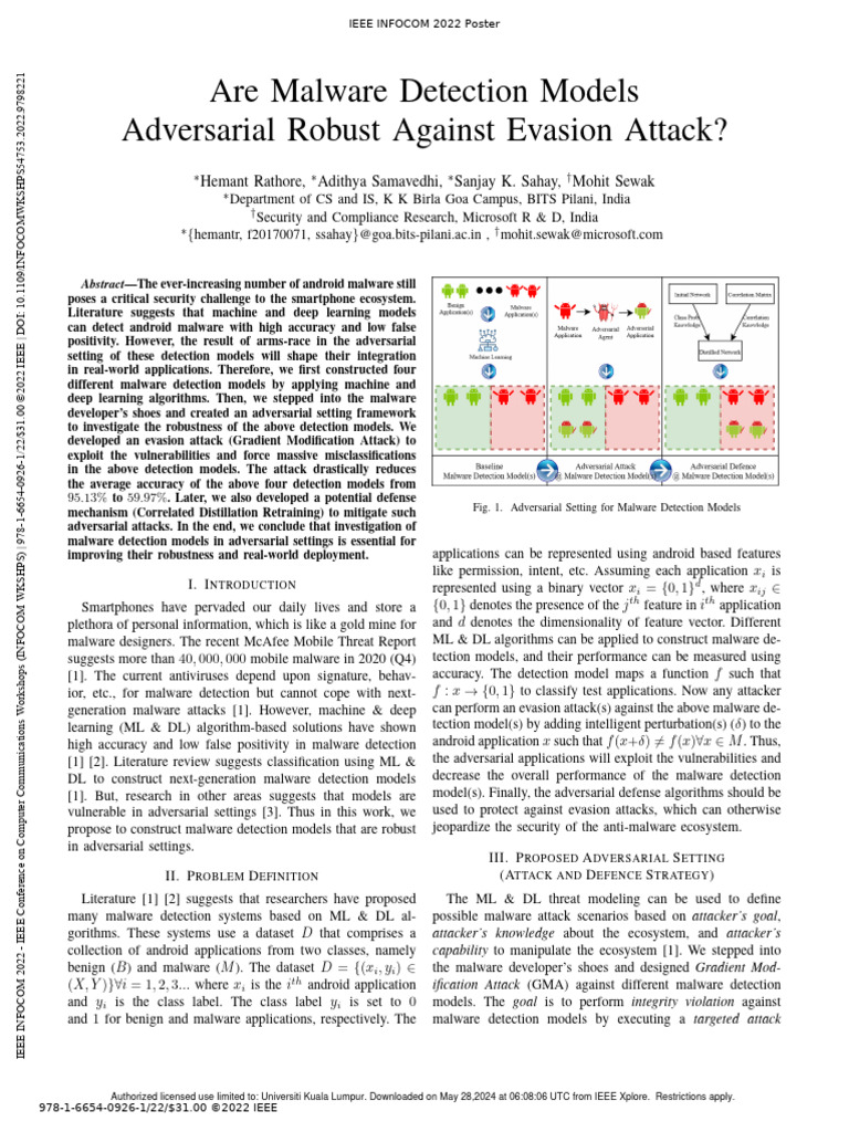 Are Malware Detection Models Adversarial Robust Against Evasion Attack Pdf