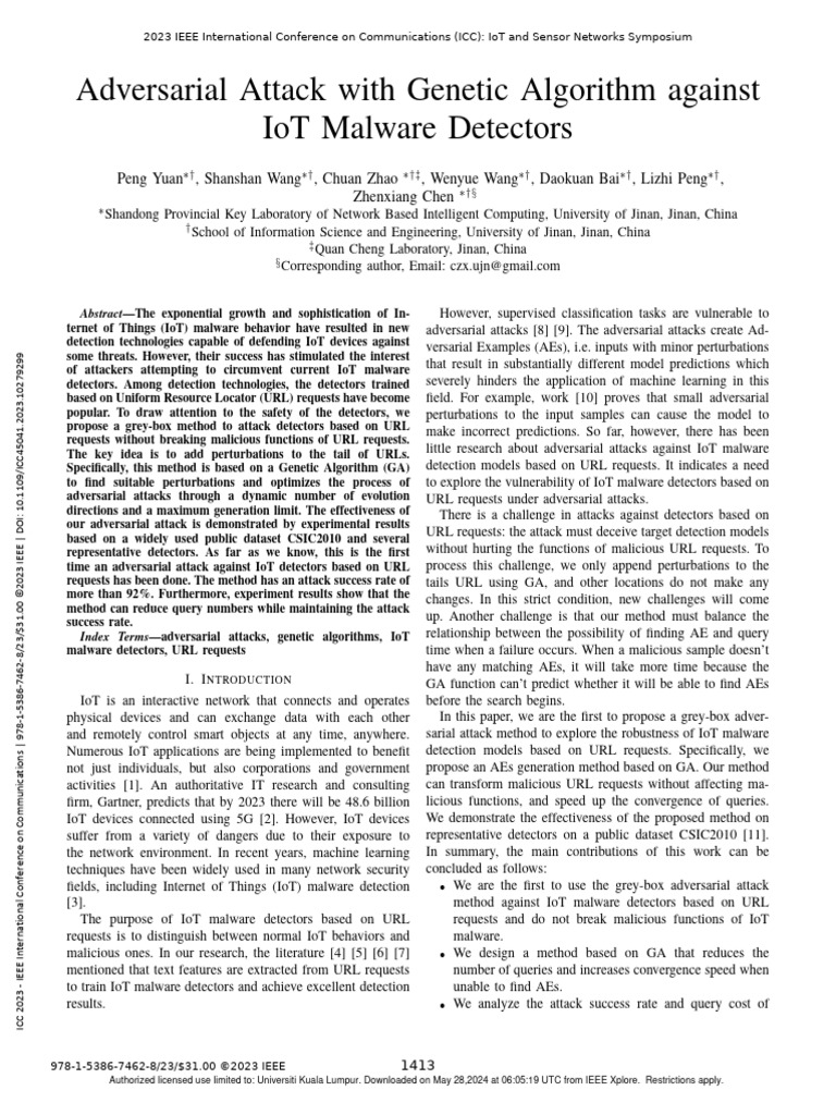 Adversarial - Attack - With - Genetic - Algorithm - Against - IoT - Malware - Detectors | PDF ...