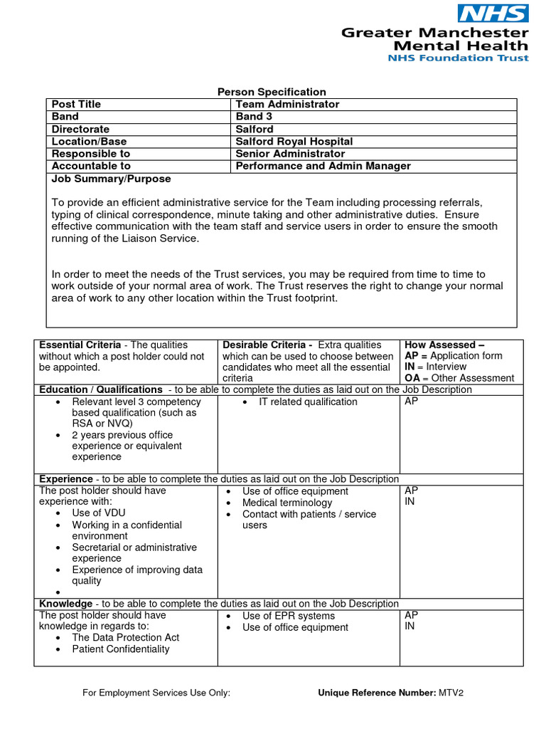 437-6132664-A - Person Specification | PDF | Health Care