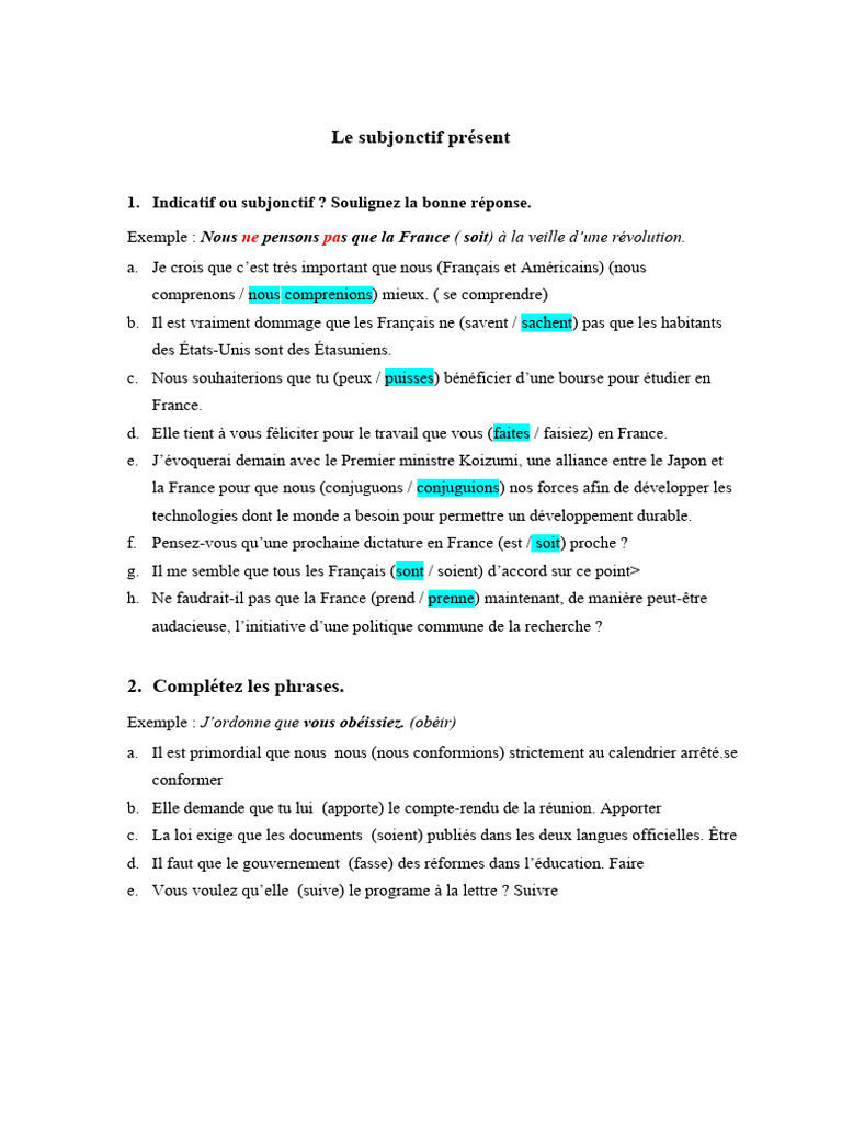 Le Subjonctif Present Et Passe | PDF | Repas | Nourritures