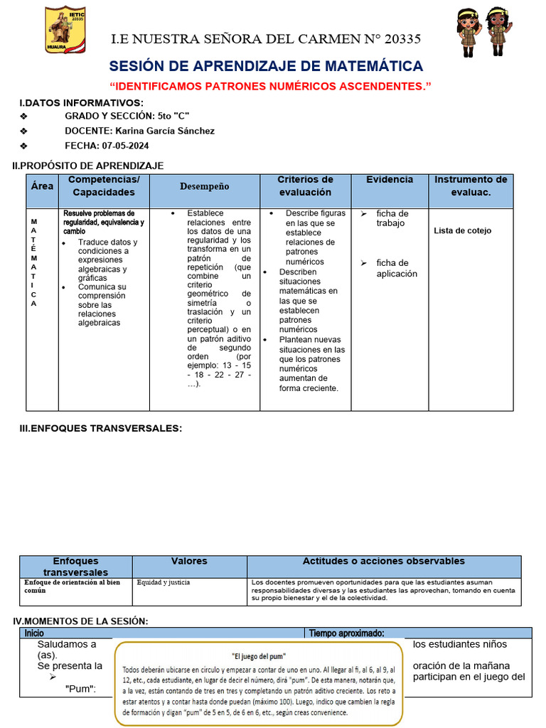SESIÓN DE APRENDIZAJE DE MATEMÁTICA 5 | PDF | Evaluación | Aprendizaje