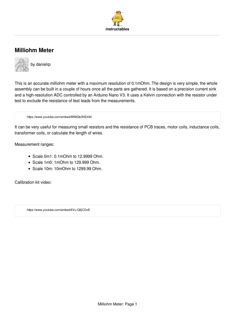 DIY Precision Milliohm Meter Guide | PDF | Resistor | Mosfet