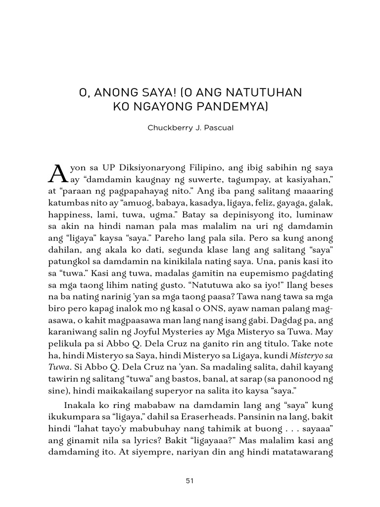 O, ANONG SAYA! (O ANG NATUTUHAN KO NGAYONG PANDEMYA) - Chuckberry ...