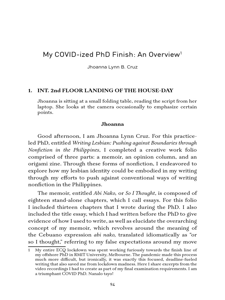 My COVID-ized PHD Finish An Overview - Jhoanna Cruz | PDF | Foreign ...