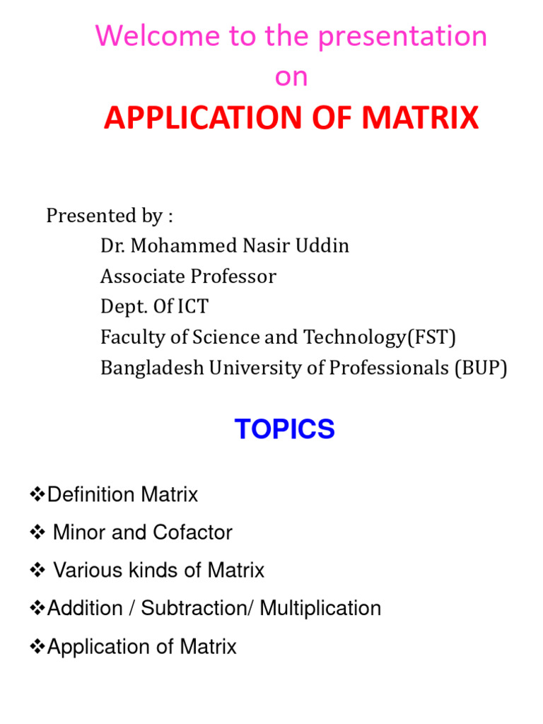 MBA-7 Application of Matrix | PDF | Matrix (Mathematics) | Cost