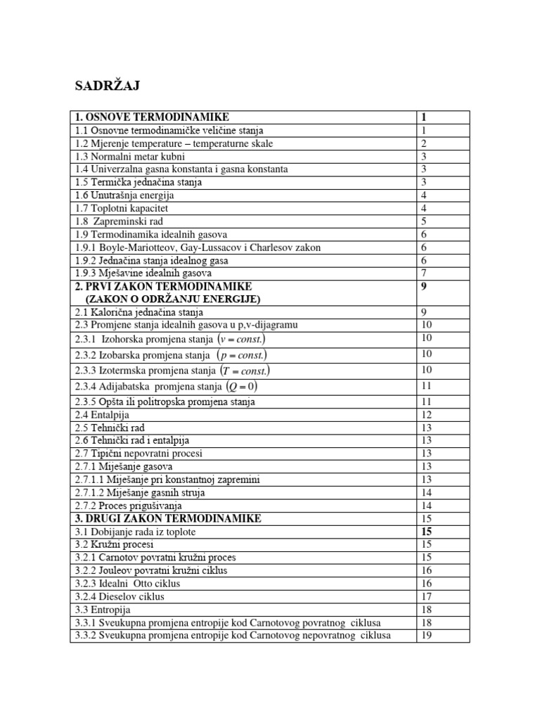 Termodinamika Sadrzaj | PDF