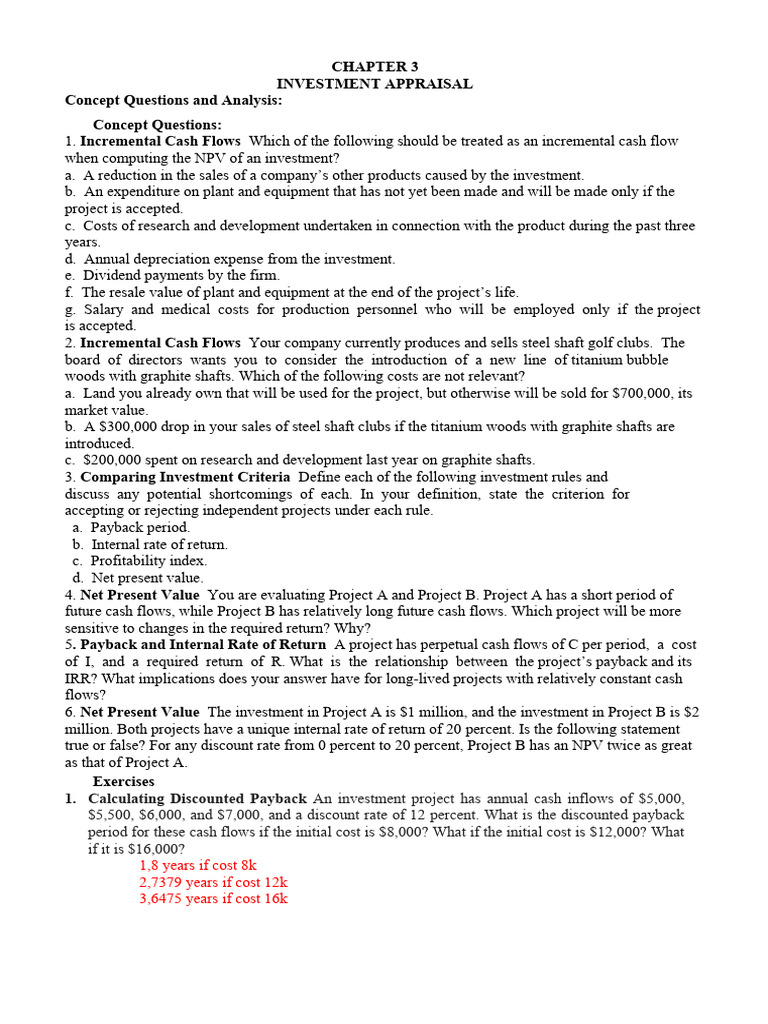 Chapter-3 Exercises | PDF | Internal Rate Of Return | Net Present Value