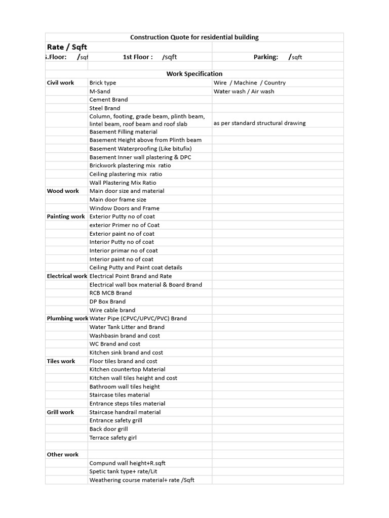 Detailed Residential Construction Quote | PDF | Technology & Engineering